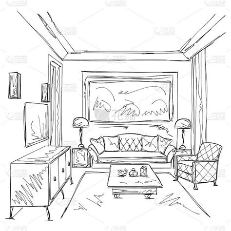 现代室内草图。椅子和家具。