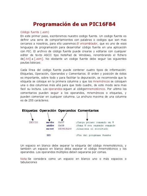 Programación Básica De Un Pic16f84 Introducción A Las Instrucciones Y Elementos Del Lenguaje