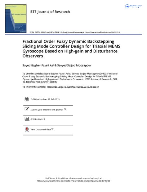 Pdf Fractional Order Fuzzy Dynamic Backstepping Sliding Mode Controller Design For Triaxial