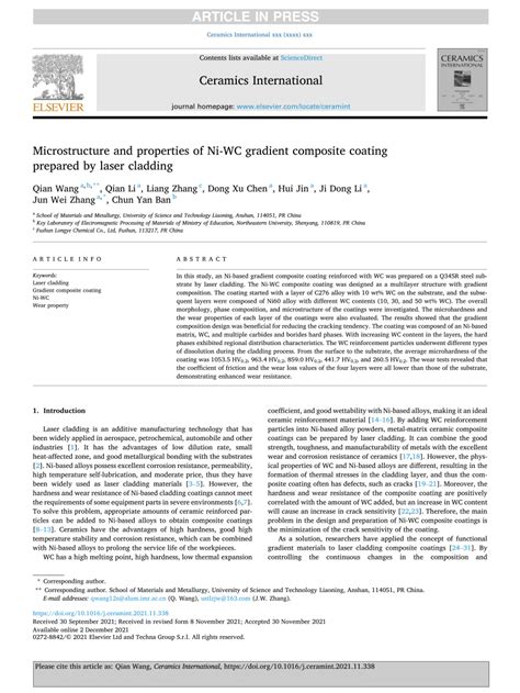 Pdf Microstructure And Properties Of Ni Wc Gradient Composite Coating