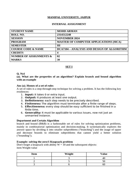 Analysis And Design Of Algorithm Final Pdf Dynamic Programming