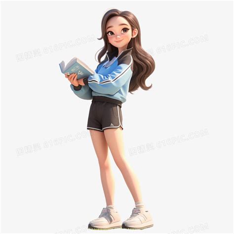 3D素材拿着一本书的年轻女孩免抠元素图片免费下载 PNG素材 编号18minlnxn 图精灵