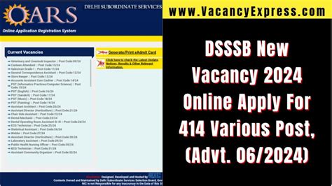 Dsssb New Vacancy 2024 Online Apply For 414 Various Post Dsssbdelhi
