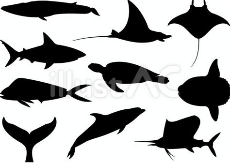 海洋生物 海の生き物 シルエット セットイラスト No 1443805｜無料イラスト・フリー素材なら「イラストac」