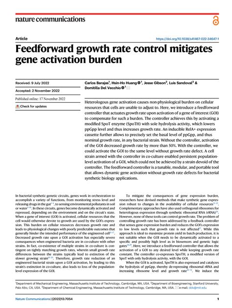 Pdf Feedforward Growth Rate Control Mitigates Gene Activation Burden