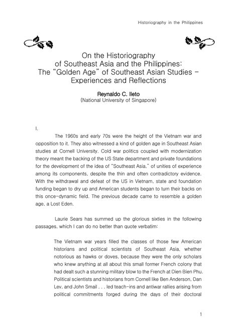 On The Historiography Of Southeast Asia And The Philippines The