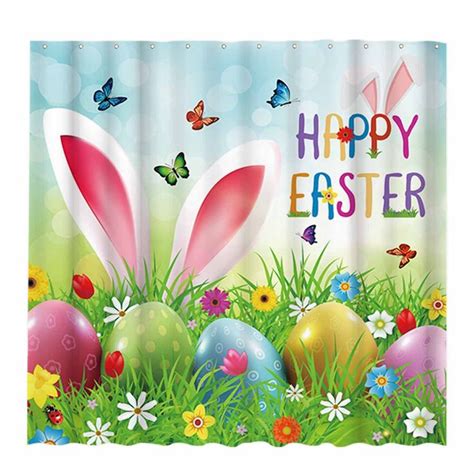 Allenjoy 72x72 Inch Happy Easter Shower Curtain Cartoon Funny Rabbit