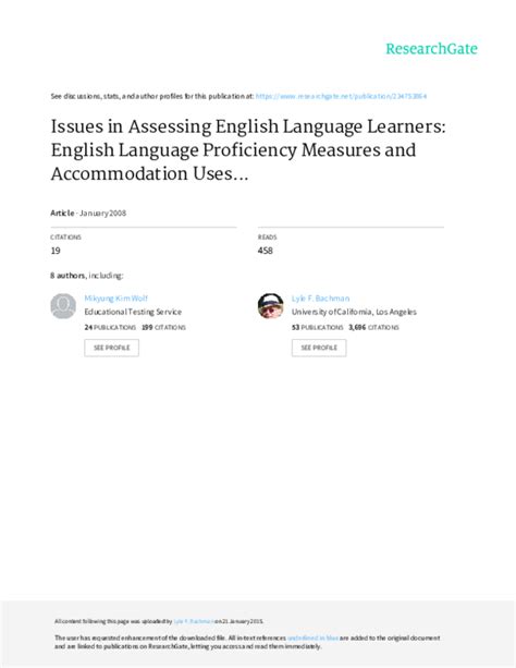 Pdf Issues In Assessing English Language Learners English Language