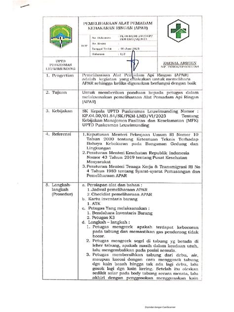 Sop Pemeliharaan Apar Pdf