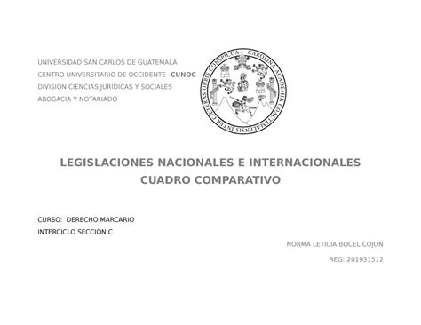 Universidad San Carlos De Guatemala Cuadro Comparativo Universidad