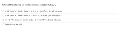 Solved Which of the following are valid statements? Select | Chegg.com