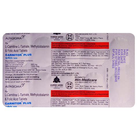 Carnitor Plus Tablet 10s Price Uses Side Effects Composition
