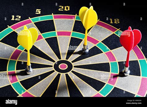 Darts Hit The Target Dart Closeup As A Background Miss The Shot Stock Photo Alamy