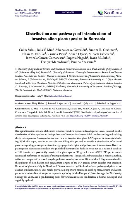 Pdf Distribution And Pathways Of Introduction Of Invasive Alien Plant Species In Romania