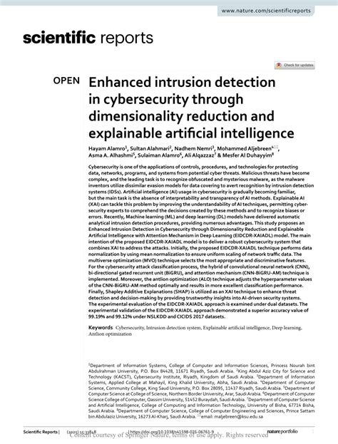 Pdf Enhanced Intrusion Detection In Cybersecurity Through Dimensionality Reduction And