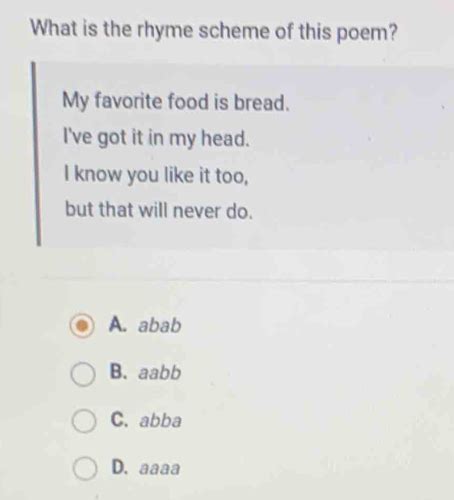 Solved What Is The Rhyme Scheme Of This Poem My Favorite Food Is