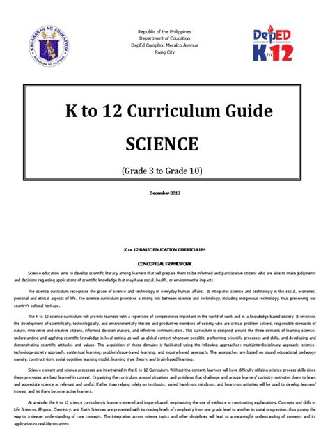 Deped Science Curriculum Guide Grades 3 10 December 2013 1