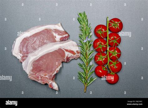Sliced Raw Pork Chop Meat On Black Background Fresh Pork Chops With