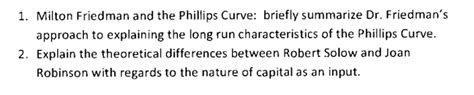 Solved Milton Friedman And The Phillips Curve Briefly