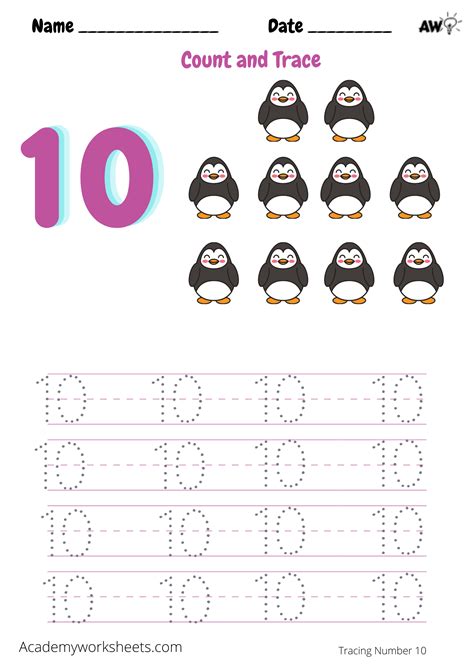 The Number 10 Tracing Tracing Numbers 10 Academy Worksheets