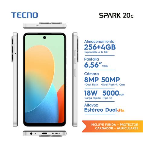 Celular Tecno Spark 20c Dual Sim 256 Gb Blanco 4 Gb Ram Tecno Celulares Liberados Megatone