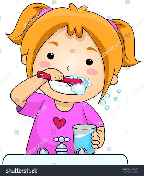 A Young Girl Brushing Her Teeth Vector 61720489 Shutterstock