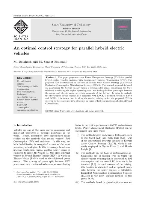 An Optimal Control Strategy For Parallel Hybrid Electric Vehicles