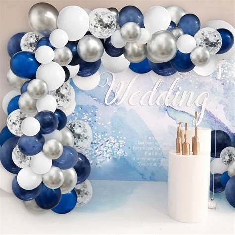 Buy Silver Navy Blue Balloon Arch Kit 125Pcs Navy Blue Silver White