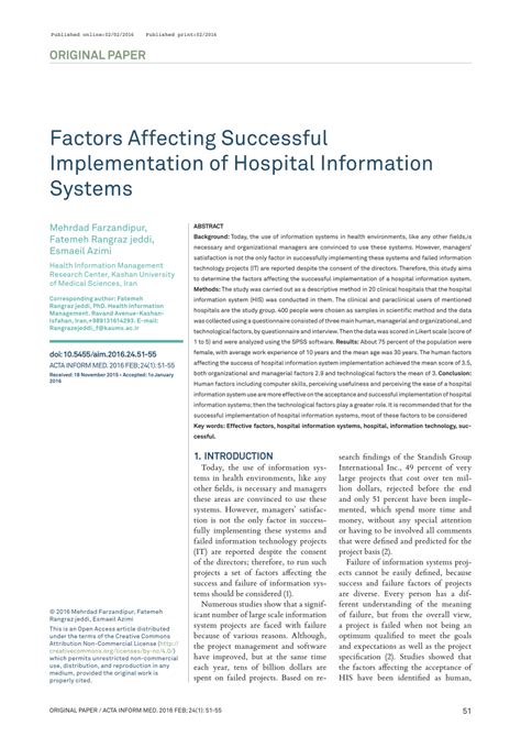 Pdf Factors Affecting Successful Implementation Of Hospital Information Systems