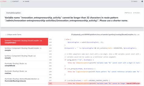 laravel 提示：variable name “xxx” cannot be longer than 32 characters in route pattern “xxx