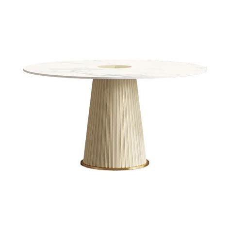 59 Inch Round Marble Dining Table White Furniture With Pleated Surfaced