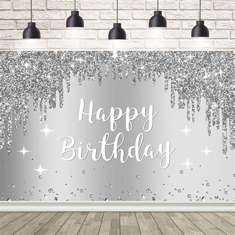 Aibiin 8x6ft Happy Birthday Banner Girls Silver Glitter