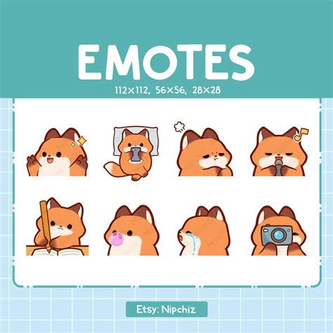 Chibi Fox Emotes For Streamer 8 Kawaii Cute Fox Emoji Pack For