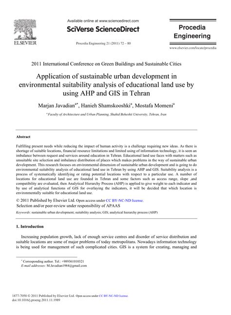 Pdf Application Of Sustainable Urban Development In Environmental