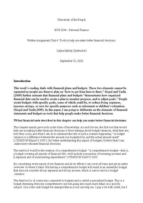 Wa U4 Written Assignment Unit 4 University Of The People Bus 2204