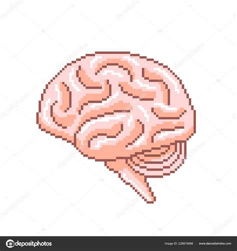 Pixel Art Human Brain Profile Detailed Illustration Isolated Vector