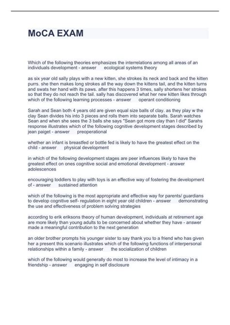 MoCA EXAM QUESTIONS AND ANSWERS GRADED A MOCA Stuvia US