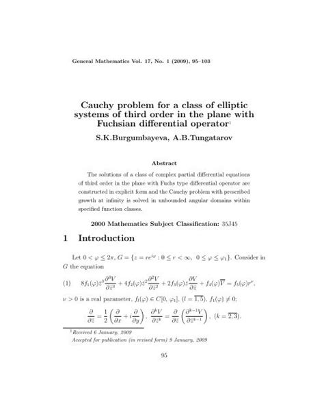 Cauchy Problem For A Class Of Elliptic Systems Of Third Order In The