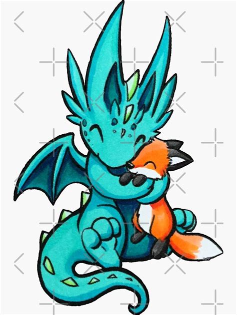 Dragon With Fox Friend Sticker By Bgolins Redbubble Cute Dragon