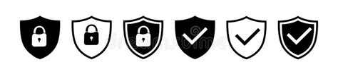 Set Of Security Shield Icons Security Shields Logotypes With Check Mark And Padlock Security