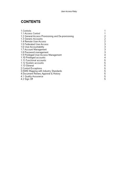 User Access Policy Template