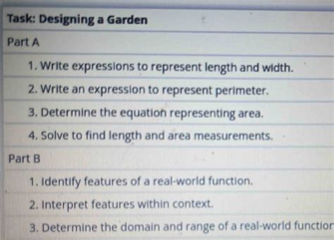 Task Designing A Garden Part A Write Expressions To Represent Length And Width Others