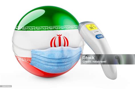 의료 용 마스크와 적외선 전자 온도계와 이란 국기 이란 개념의 전염병 흰색 배경에 고립 된 3d 렌더링 0명에 대한 스톡 사진 및 기타 이미지 Istock