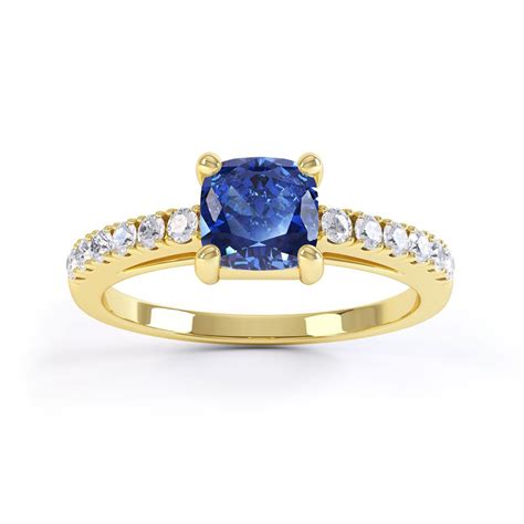 Unity Sapphire Cushion And Moissanite Pave Set 18k Yellow Gold