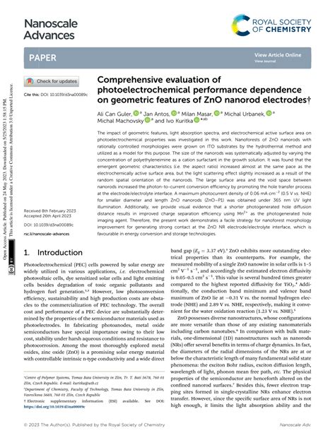 Pdf Comprehensive Evaluation Of Photoelectrochemical Performance