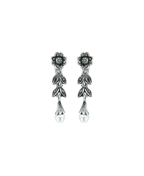 Boucles D Oreilles Larme Avec Marcassites Et Perle En Argent PORTUGAL JEWELS