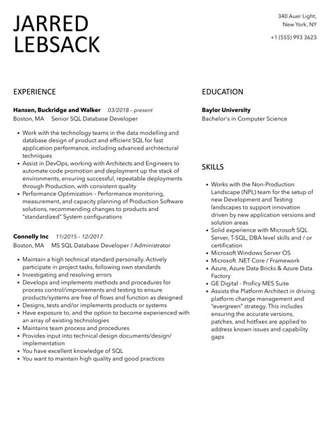 Sql Database Developer Resume Samples Velvet Jobs