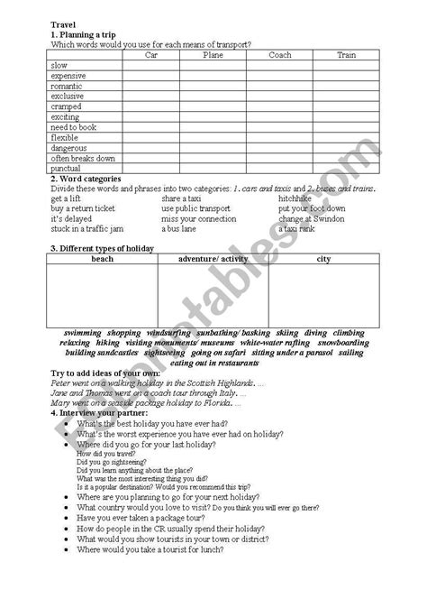 Travelling Esl Worksheet By Rosicka