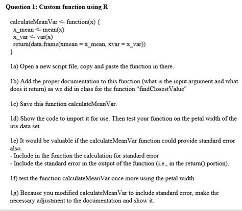 Question Custom Function Using R Calculate Mean Chegg