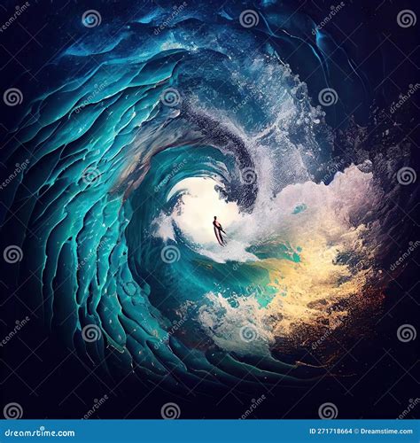 A Surfer Inside A Wave In The Ocean Stock Illustration Illustration